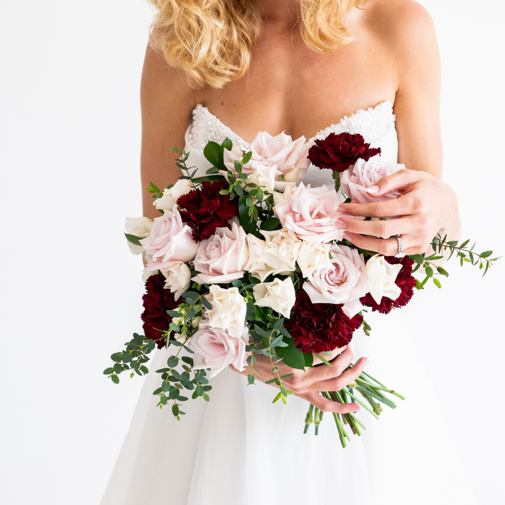 Blush and Burgundy Premade Bridal Bouquet | Flower Moxie DIY Wedding