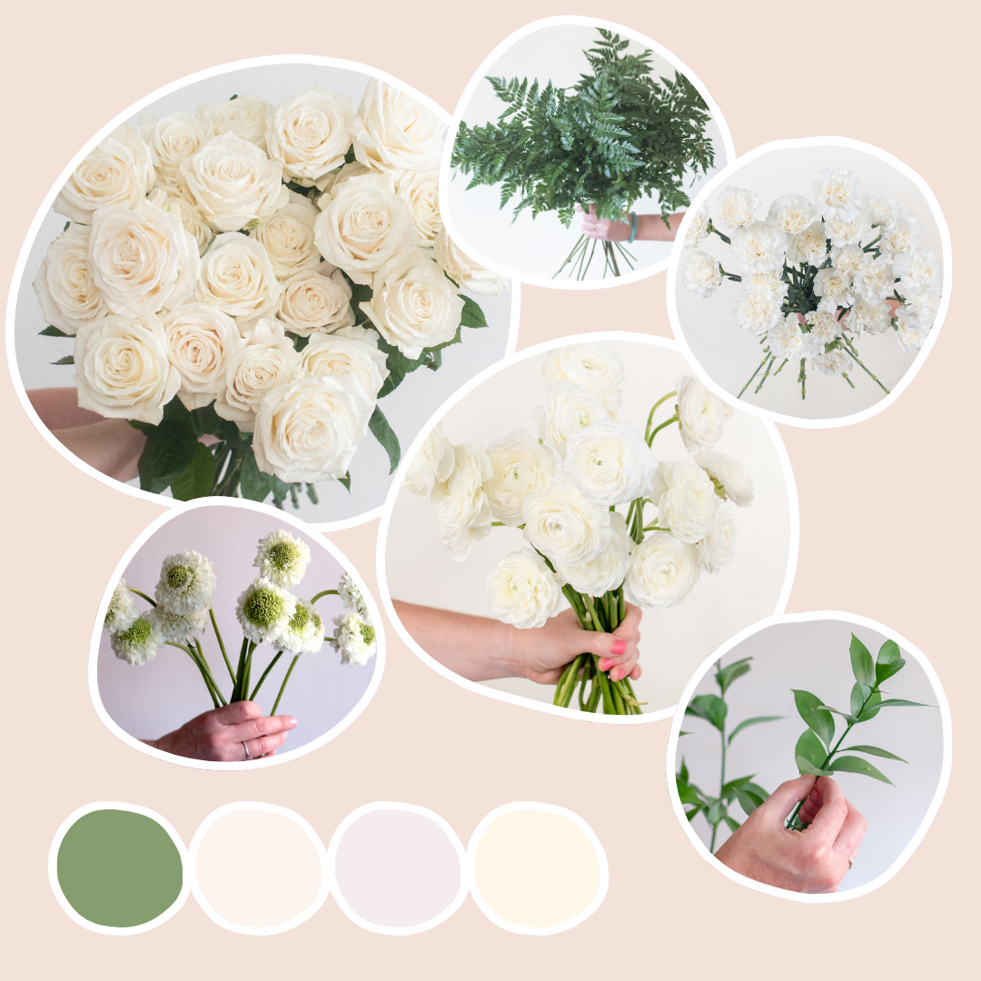 Emerald and Cream Sample Box | Flower Moxie Bulk Flowers