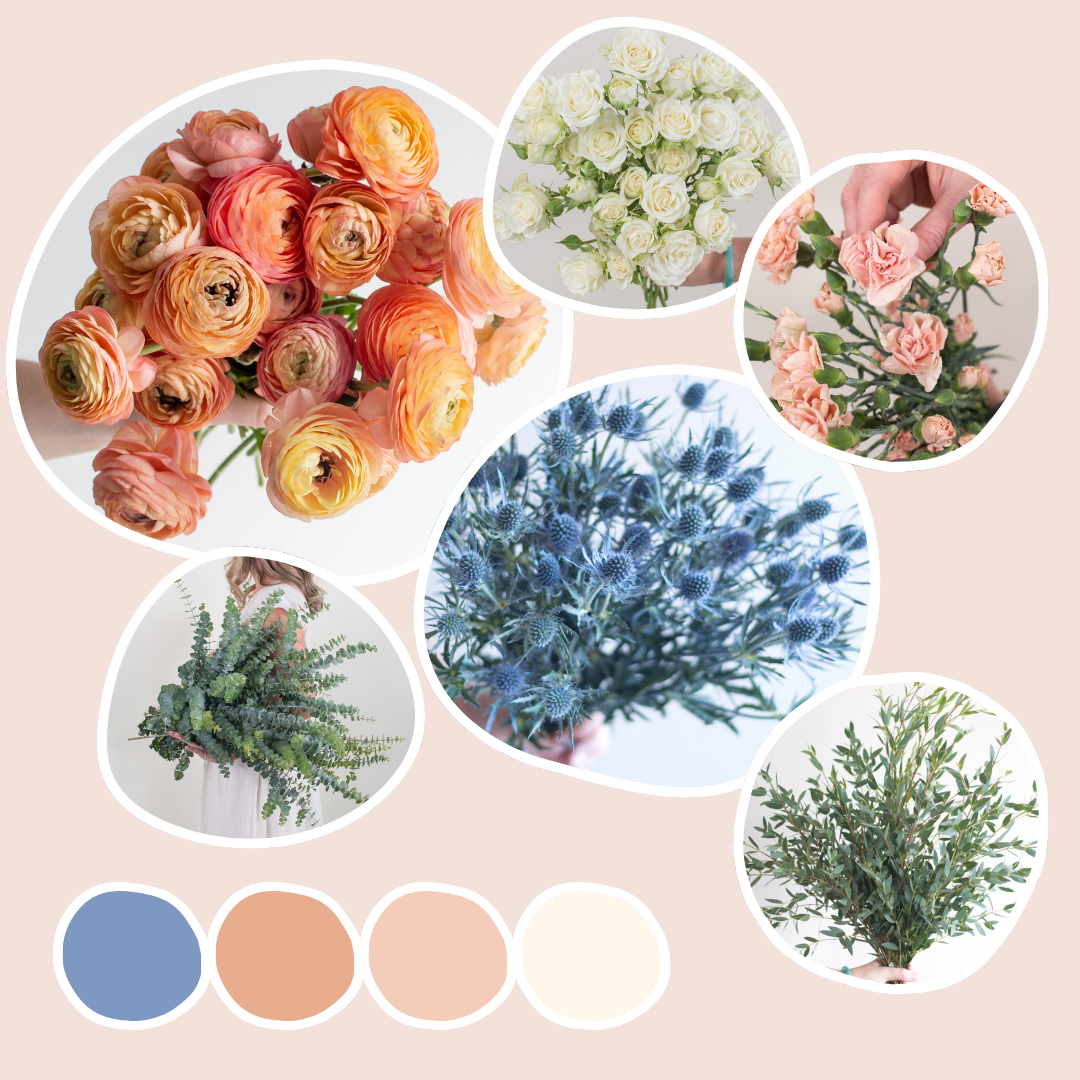 Peach and Blue Sample Box | Flower Moxie Bulk Flowers