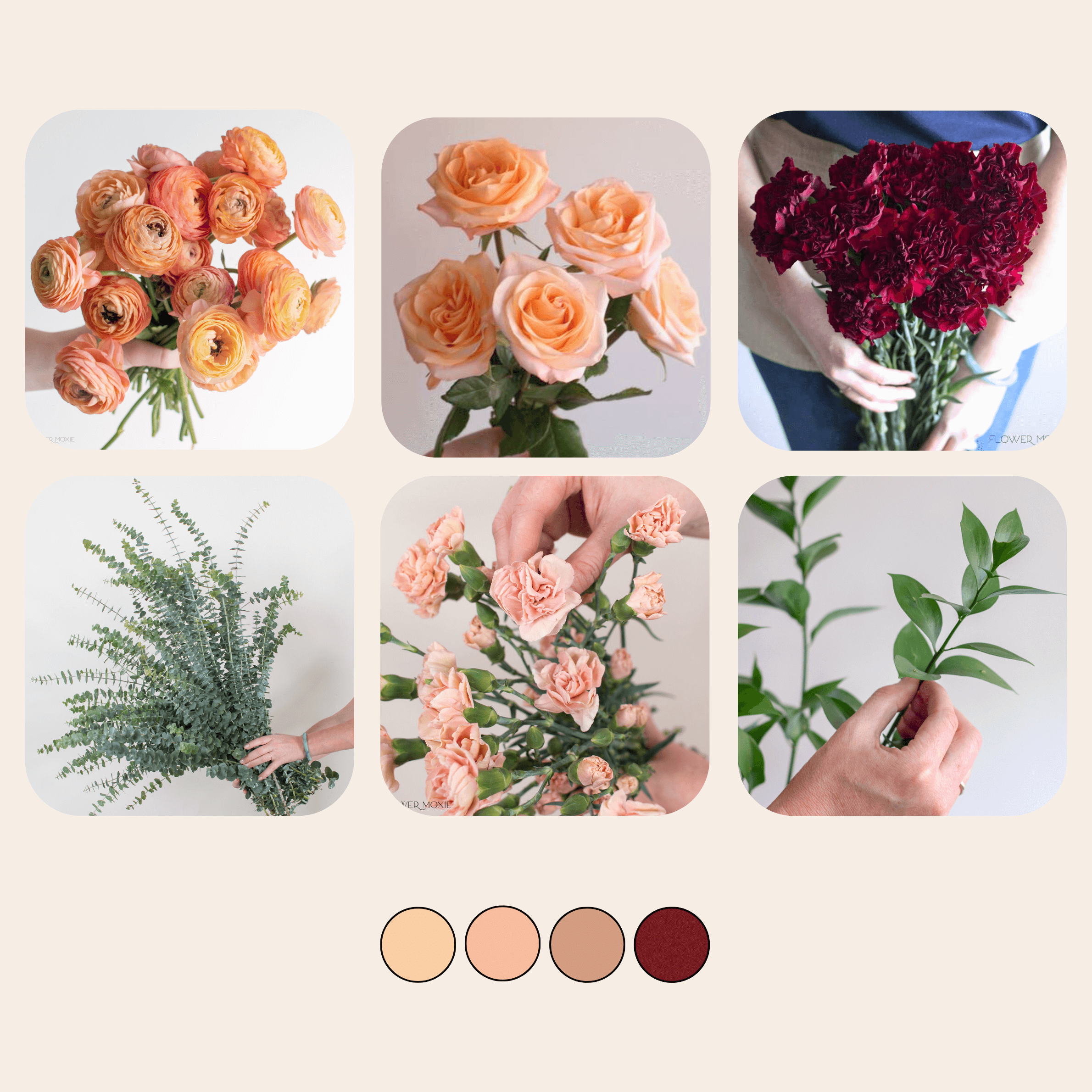 Peach and Burgundy Sample Box | Flower Moxie Bulk Flowers