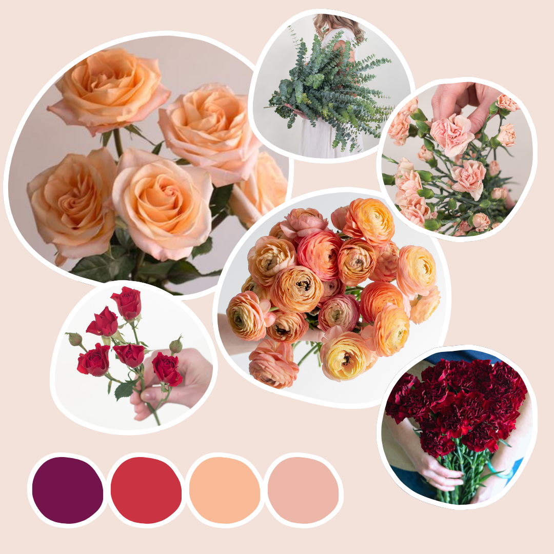 Peach and Burgundy Sample Box | Flower Moxie Bulk Flowers