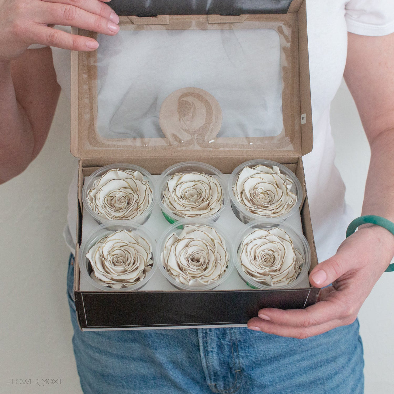 Preserved Ivory and Gold Roses | Flower Moxie | DIY Wedding