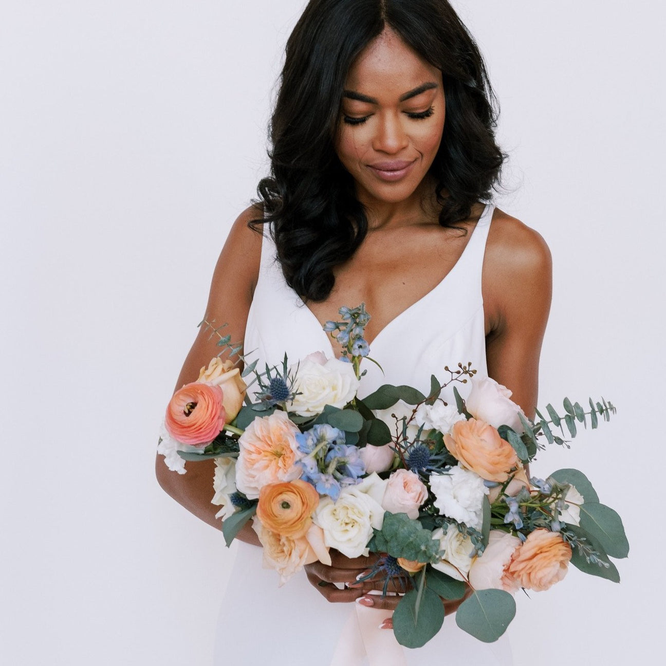 Blue and Peach Bouquet Kit | DIY Wedding Flowers | Flower Moxie