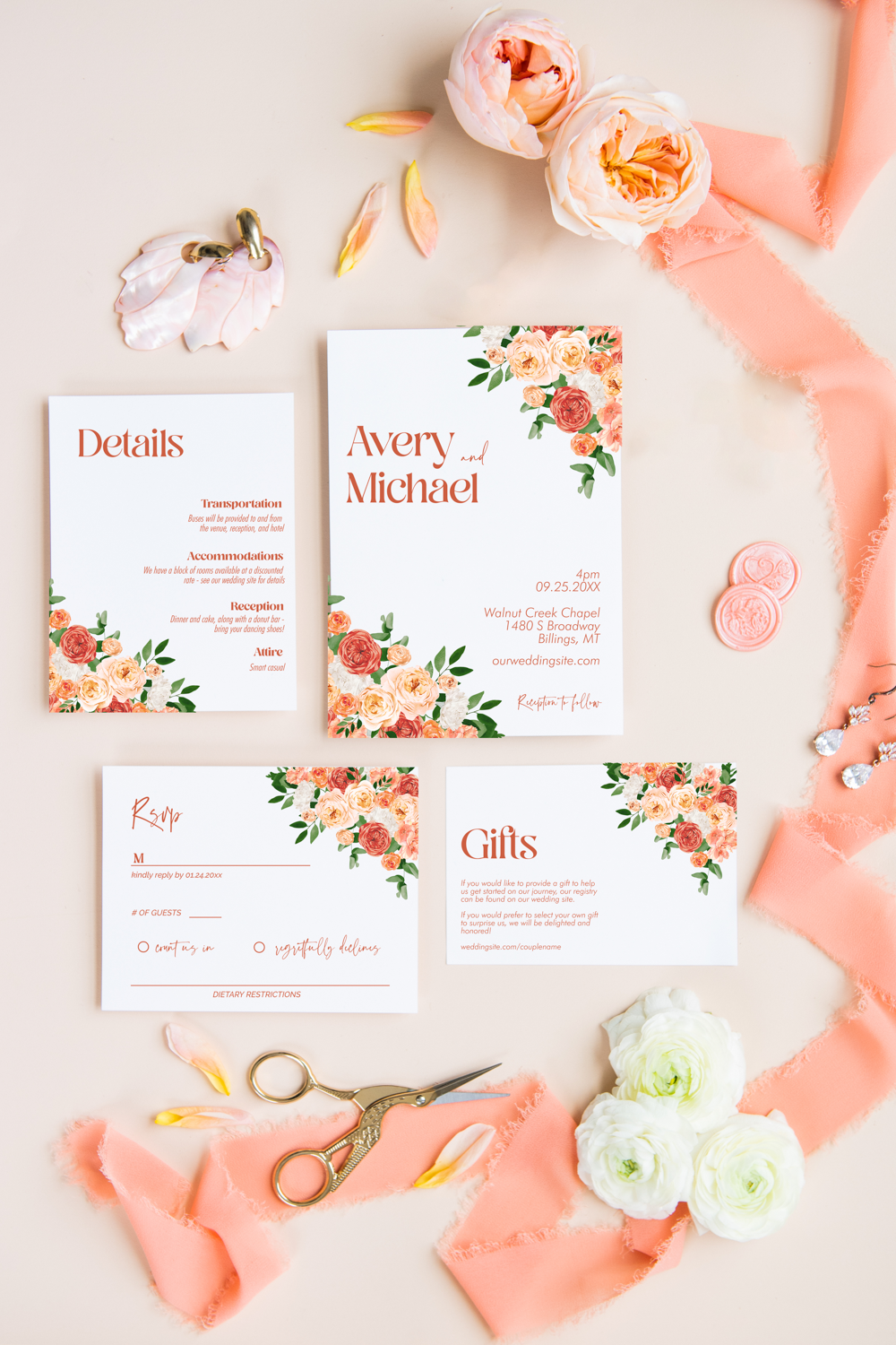 Peach Wedding Invitation Templates Printable Premium Vector | Pink And