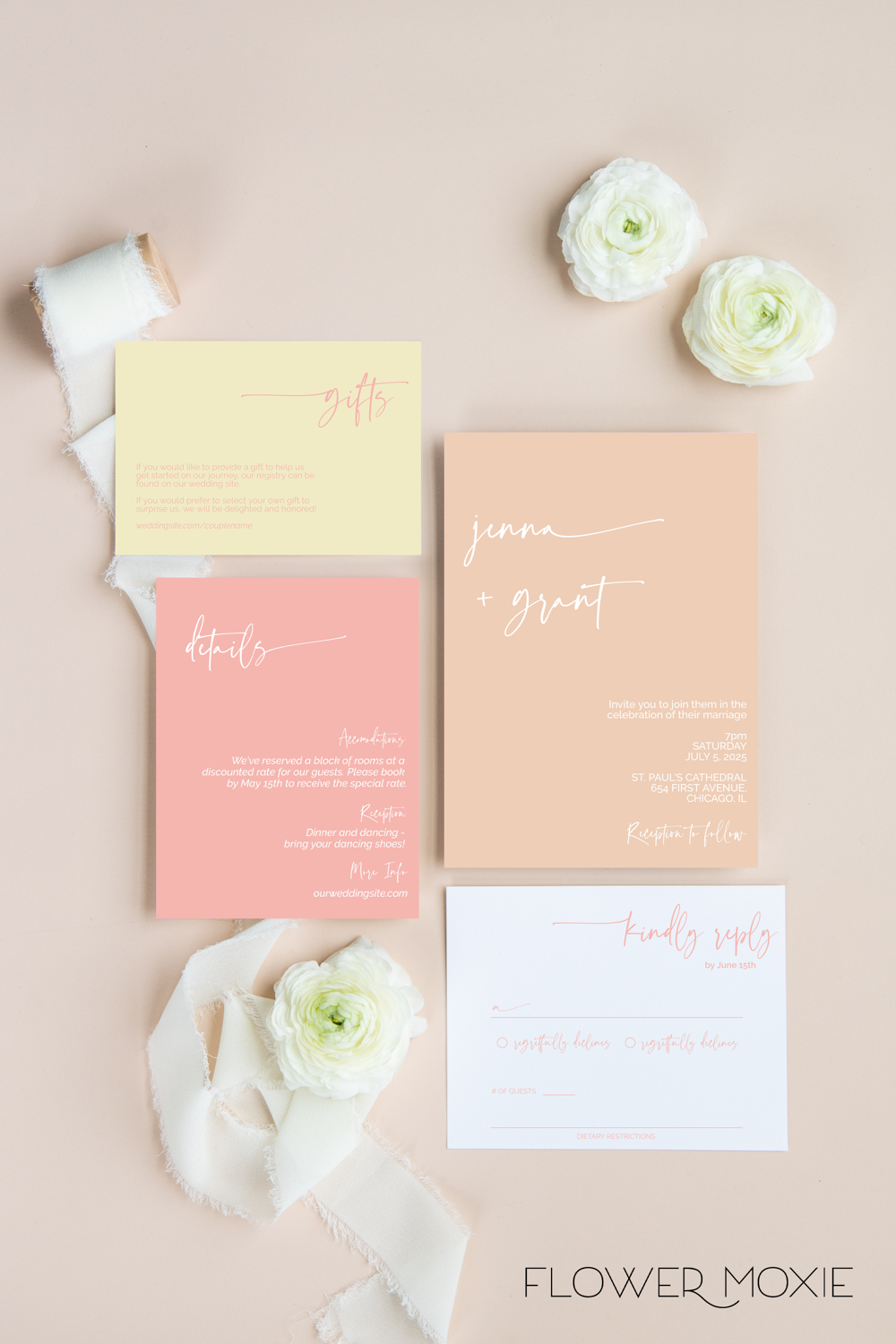 Pink Lemonade Minimalist Invitation Suite Template - 025 – Flower Moxie